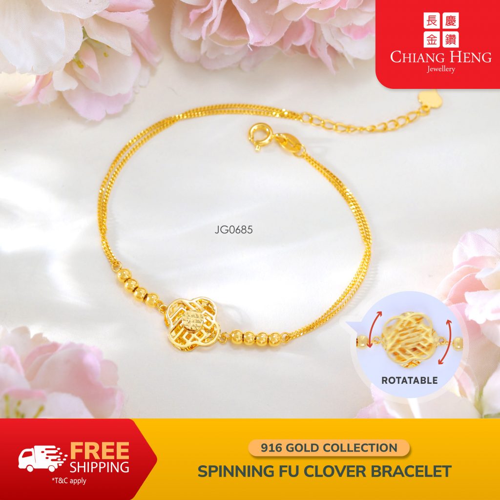 916 Gold Spinning FU Clover Bracelet – Chiang Heng