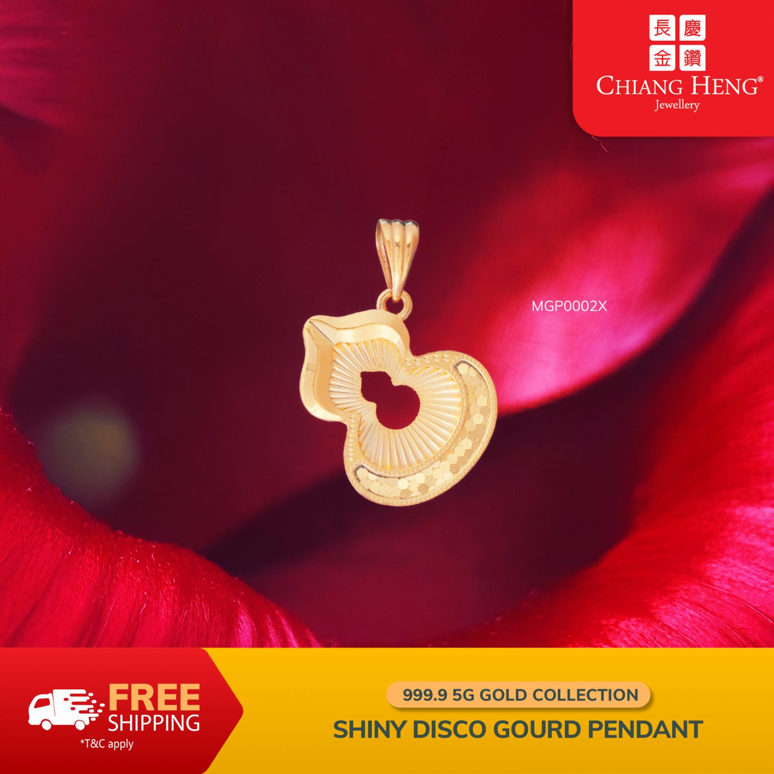 999 Gold Shiny Disco Gourd Pendant – Chiang Heng