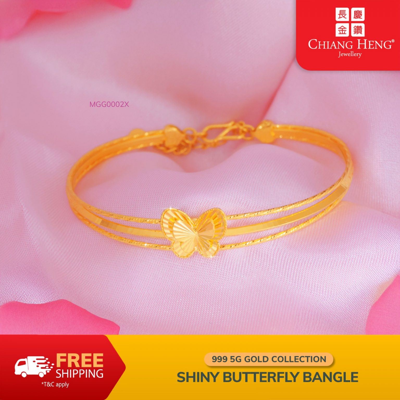 999 Gold Shiny Butterfly Bangle – Chiang Heng