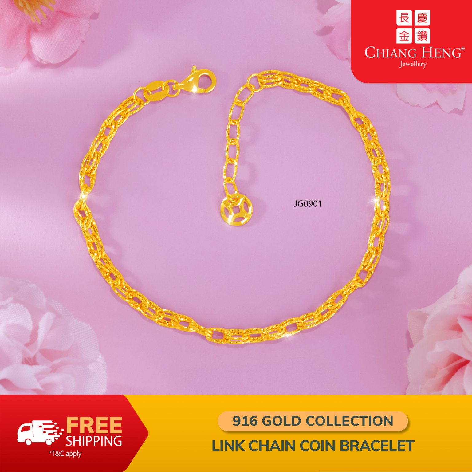 916 Gold Link Chain Coin Bracelet – Chiang Heng