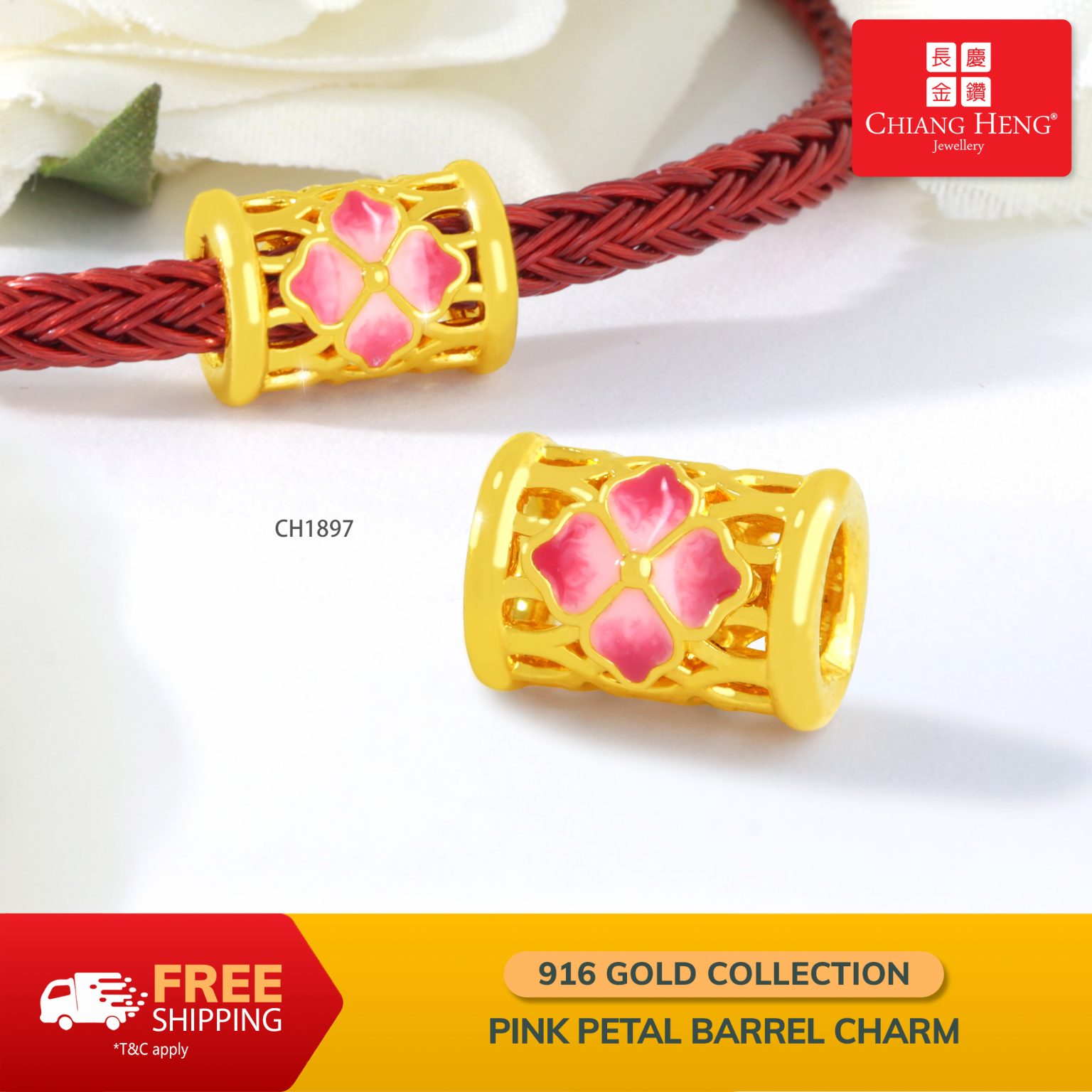 916 Gold Pink Petal Barrel Charms – Chiang Heng